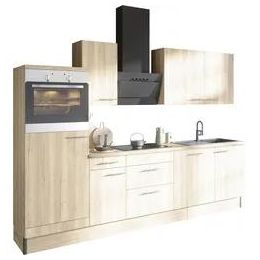 Küche Optifit "Klara", braun (küche: natur, front: wildeiche, korpus: wildeichefarben, arbeitsplatte: wildeichefarben), B:270 T:60, Komplettküchen-Sets, Breite 270 cm, wahlweise mit E-Geräten