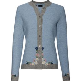 Luis Steindl Linksstrickjacke mit Bl&uuml;mchen Bleu/Grau (Gr&ouml;&szlig;e: 42)