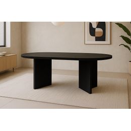Esstisch oval mit geraden Kanten 160x90 cm Holz Schwarze-Optik Tischbeine V-Form OVI