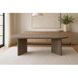 Esstisch oval mit geraden Kanten 204x90 cm Holz Graue-Optik Tischbeine V-Form OVI
