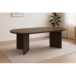 Esstisch oval mit geraden Kanten 204x90 cm Holz Nussbaum-Optik Tischbeine V-Form OVI
