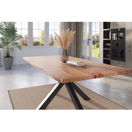 Esstisch Baumkante 180 x 90 cm Akazie natur massiv Spider-Gestell schwarz KALEA