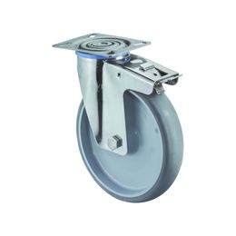BS Rollen Lenkrolle m.Totalfestst. Rad, Durchmesser 125mm H120.B43, 100kg Edelstahl (H120.B43.125)