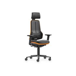 bimos Arbeitsstuhl XXL orange mit Rollen Kunstleder mit Kopfst. u. Armlehnen (9576-MG01-3279-703)