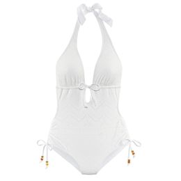 Badeanzug Lascana "Omara", Damen, Gr. 40, Cup A/B, beige (creme), Recycling-Polyamid, Strukturmuster, Badeanz&uuml;ge Badeanzug, mit Lochstickerei