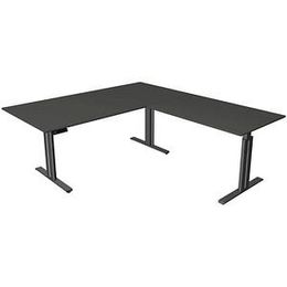 Kerkmann Move 3 elegant elektrisch höhenverstellbarer Schreibtisch anthrazit L-Form, T-Fuß-Gestell grau 200,0 x 220,0 cm