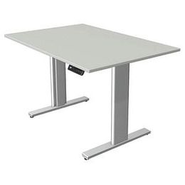 Kerkmann Move 3 tube elektrisch höhenverstellbarer Schreibtisch lichtgrau rechteckig, T-Fuß-Gestell silber 120,0 x 80,0 cm