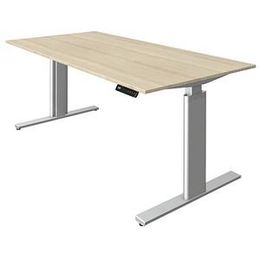 Kerkmann Move 3 tube elektrisch höhenverstellbarer Schreibtisch ahorn rechteckig, T-Fuß-Gestell silber 160,0 x 80,0 cm