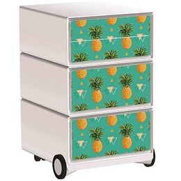 PAPERFLOW easyBox Tropical Rollcontainer weiß, bunt 4 Auszüge 39,0 x 43,6 x 64,2 cm