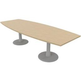 Quadrifoglio Konferenztisch Idea+ eiche Tonnenform, Säulenfuß silber, 280,0 x 80,0 - 110,0 x 74,0 cm