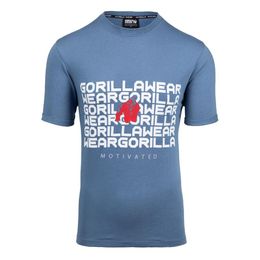 Gorilla Wear T-Shirt 'Bradley' Herren Größe M taubenblau / rot / weiß