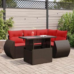 vidaXL 5-tlg. Garten-Sofagarnitur mit Kissen Braun Poly Rattan Akazie