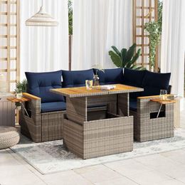 vidaXL 5-tlg. Garten-Sofagarnitur mit Kissen Grau Poly Rattan Akazie