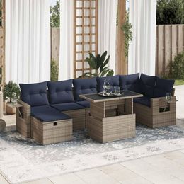 vidaXL 8-tlg. Garten-Sofagarnitur mit Kissen Braun Poly Rattan Akazie