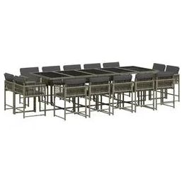 vidaXL 15-tlg. Garten-Essgruppe mit Kissen Grau Poly Rattan