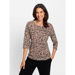 WITT Damen Print-Shirt mit Rundhals-Ausschnitt, grapefruit-oliv-bedruckt, Gr&ouml;&szlig;e 36