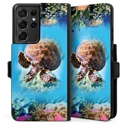 DeinDesign Galaxy S21 Ultra 5G Handy Klapph&uuml;lle Handyh&uuml;lle aus Kunst Leder schwarz Flip Case Ocean Turtle Animals Sideflip mit Lasche