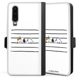 DeinDesign Huawei P30 Handy Klapph&uuml;lle Handyh&uuml;lle aus Kunst Leder schwarz Flip Case Snoopy Dog Peanuts Sideflip mit langer Lasche