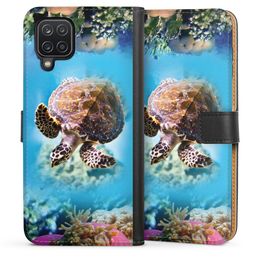 DeinDesign Galaxy A12 Handy Klapph&uuml;lle Handyh&uuml;lle aus Kunst Leder schwarz Flip Case Animals Ocean Turtle Sideflip mit langer Lasche