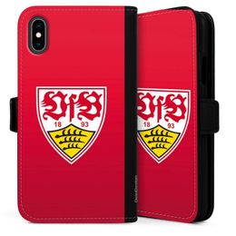 DeinDesign iPhone X Handy Klapph&uuml;lle Handyh&uuml;lle aus Kunst Leder schwarz Flip Case Logo Official Licensed Product Vfb Stuttgart Sideflip mit langer Lasche