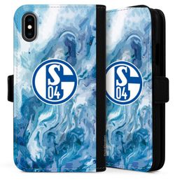 DeinDesign iPhone X Handy Klapph&uuml;lle Handyh&uuml;lle aus Kunst Leder schwarz Flip Case Logo Fc Schalke 04 Merchandise Sideflip mit langer Lasche
