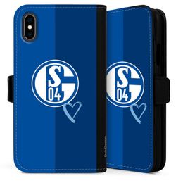 DeinDesign iPhone X Handy Klapph&uuml;lle Handyh&uuml;lle aus Kunst Leder schwarz Flip Case Heart Schalke 04 Fc Schalke 04 Sideflip mit langer Lasche