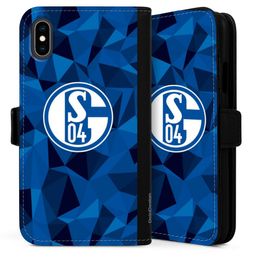 DeinDesign iPhone X Handy Klapph&uuml;lle Handyh&uuml;lle aus Kunst Leder schwarz Flip Case Camouflage Fc Schalke 04 Muster Sideflip mit langer Lasche