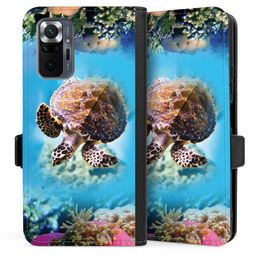DeinDesign Xiaomi Redmi Note 10 Pro Handy Klapph&uuml;lle Handyh&uuml;lle aus Kunst Leder schwarz Flip Case Ocean Animals Turtle Sideflip mit langer Lasche
