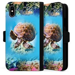 DeinDesign iPhone X Handy Klapph&uuml;lle Handyh&uuml;lle aus Kunst Leder schwarz Flip Case Ocean Turtle Animals Sideflip mit langer Lasche
