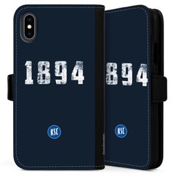 DeinDesign iPhone X Handy Klapph&uuml;lle Handyh&uuml;lle aus Kunst Leder schwarz Flip Case Karlsruher Sc Ksc Bundesliga Sideflip mit langer Lasche
