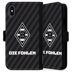 DeinDesign iPhone X Handy Klapph&uuml;lle Handyh&uuml;lle aus Kunst Leder schwarz Flip Case Borussia M&ouml;nchengladbach Carbon Gladbach Sideflip mit langer Lasche