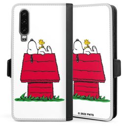 DeinDesign Huawei P30 Handy Klapph&uuml;lle Handyh&uuml;lle aus Kunst Leder schwarz Flip Case Snoopy Peanuts Official Licensed Product Sideflip mit langer Lasche