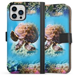 DeinDesign iPhone 13 Pro Max Handy Klapph&uuml;lle Handyh&uuml;lle aus Kunst Leder schwarz Flip Case Ocean Turtle Animals Sideflip mit langer Lasche