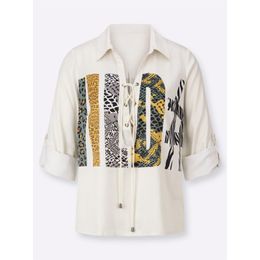 WITT Damen Schlupf-Bluse mit Animal-Schriftzug, champagner-khaki-bedruckt, Gr&ouml;&szlig;e 36