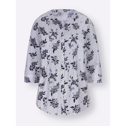 sheego Gro&szlig;e Gr&ouml;&szlig;en Longbluse mit Blumen-Muster, wei&szlig;-nachtblau-bedruckt, Gr&ouml;&szlig;e 44 - Damen
