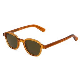 Fielmann MF 049 SUN CL BEN | Unisex-Sonnenbrille | Fassung: Vollrand, Panto, Acetat, Honig Transparent | Glasfarbe: Gr&uuml;n