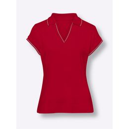 Heine Witt Damen Poloshirt mit Ripp-Struktur, rot, Gr&ouml;&szlig;e 34