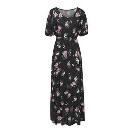 Vivance Damen Maxikleid, schwarz-mauve bedruckt, Gr&ouml;&szlig;e 34