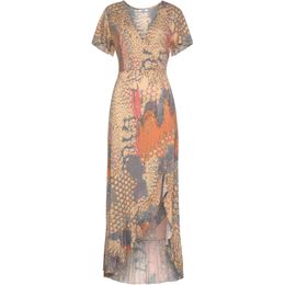 Buffalo Damen Maxikleid, orange-blau-bedruckt, Gr&ouml;&szlig;e 40