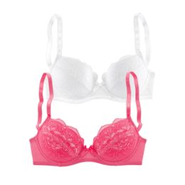 petite fleur by Lascana Damen Balconette-BH, pink+wei&szlig;, Gr&ouml;&szlig;e 75A