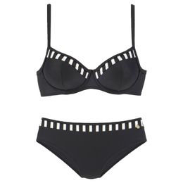 Lascana Damen B&uuml;gel-Bikini, schwarz-wei&szlig;-goldfarben, Gr&ouml;&szlig;e 36C