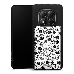 DeinDesign Xiaomi Redmi Note 14 Pro 5G Handy Premium Silikon H&uuml;lle Handyh&uuml;lle schwarz Case Peanuts Flowers Snoopy Silikon Premium Case