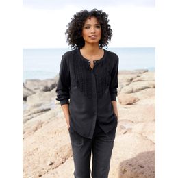 Heine Damen R&uuml;schenbluse, Schwarz, Gr. 34, Blusen langarm, Material: Viskose