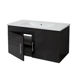 Waschbecken + Unterschrank MCW-D16, Waschbecken Waschtisch, MVG-zertifiziert, hochglanz 90cm ~ schwarz