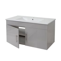 Waschbecken + Unterschrank MCW-D16, Waschbecken Waschtisch, hochglanz 90cm ~ grau
