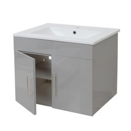 Waschbecken + Unterschrank MCW-D16, Waschbecken Waschtisch, MVG-zertifiziert, hochglanz 60cm ~ grau