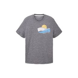 Tom Tailor T-Shirt Gestreiftes Kurzarmshirt mit Rundhalsausschnitt und Foto-Print