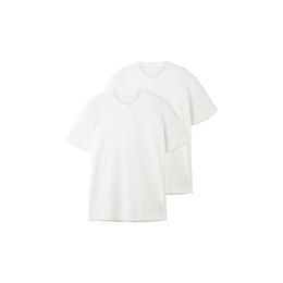 Tom Tailor T-Shirt Kurzarmshirt mit V-Ausschnitt, einfarbig im Doppelpack