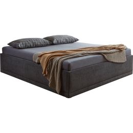 Polsterbett "Texel", schwarz, B:206cm H:42cm L:206cm, Bezug Bett: Veloursstoff 100% Polyester oder Microfaser (100% Polyester);Bonnell-Federkernmatratze: 51% Polypropylen, 39% Polyester und 10% Baumwolle;Kaltschaummatratze: 100% Polyester, Bezug abnehm- und waschbar bis 60C;Kissenbezug: 100% Polyester, Füllung : 100% Polyester (Hohlfaser), Westfalia Schlafkomfort, Betten, Komforthöhe mit Zierkisse