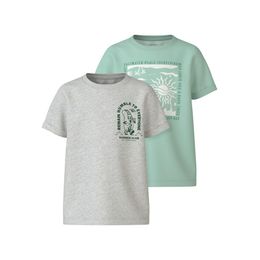 name it T-Shirt 'NKMVux' Jungen Größe 134 grau / mint / schwarz / weiß